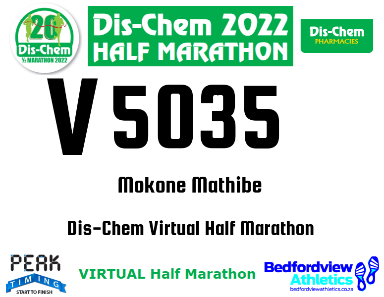Digital Bib for Dis-Chem Virtual Half Marathon