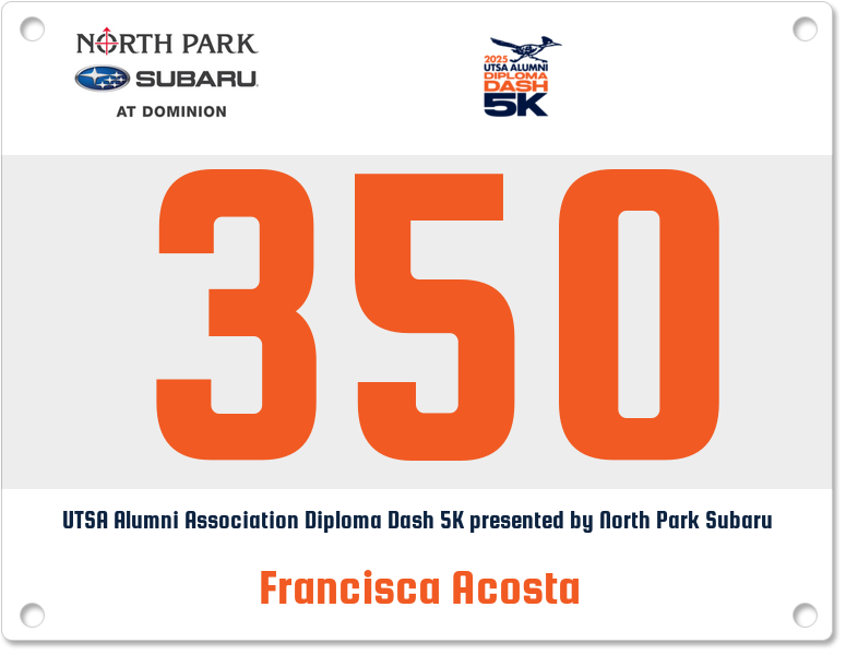 Digital Bib for UTSA Alumni Association Diploma Dash 5K presented by ...